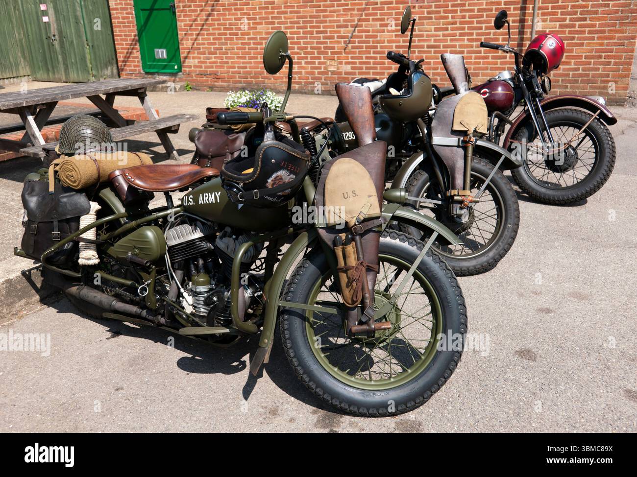 A Row of WWII, US Army, Harley Davidson Motorcycles on display at the ...