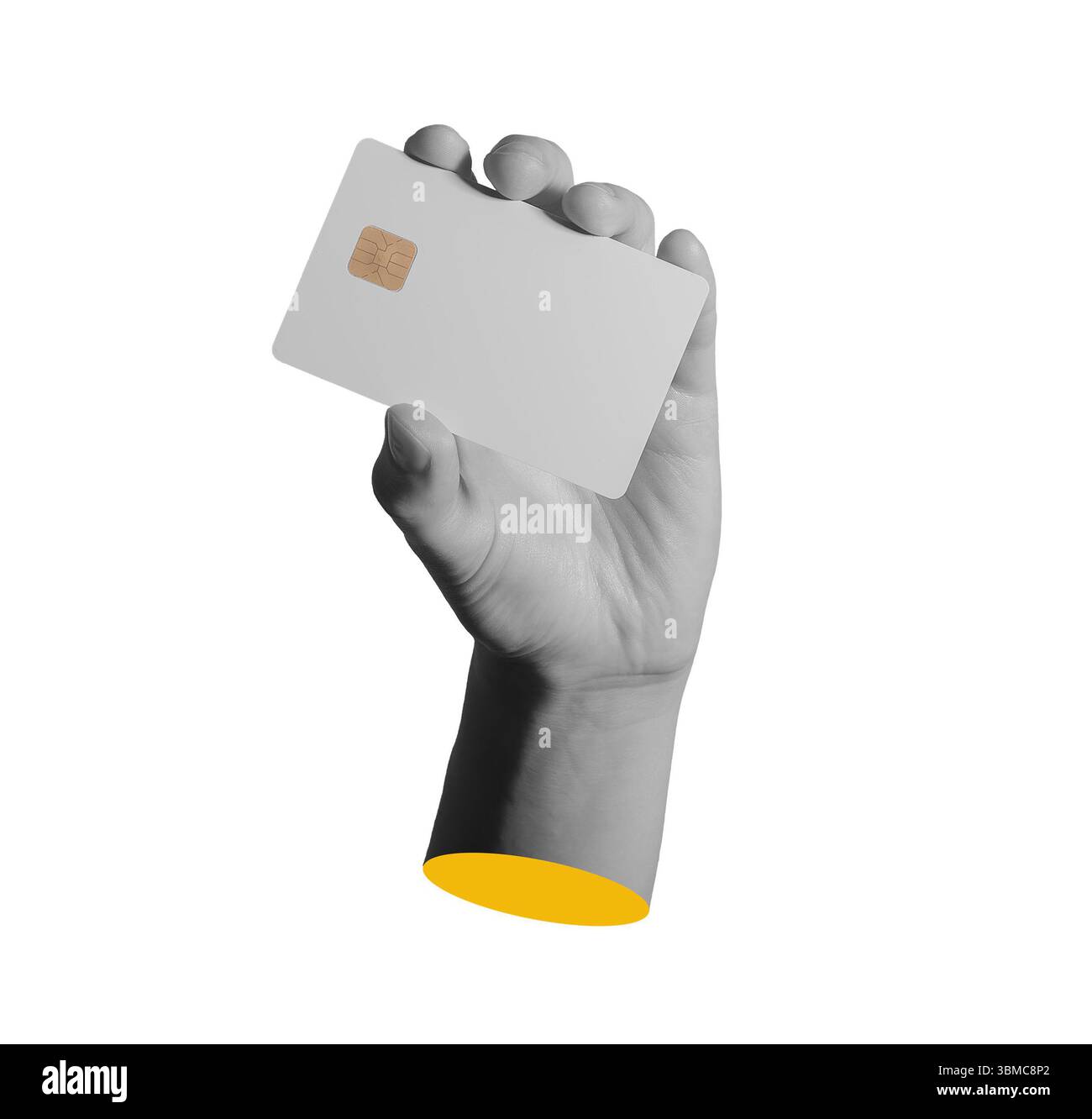 Bank card held by woman hand with wrist and arm visible. Plastic credit ...