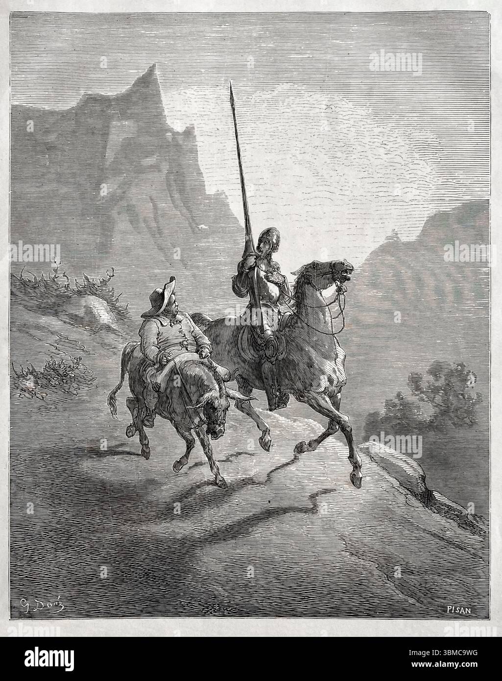 Don Quixote and Sancho Panza Setting Out, engraving by Gustave Doré ...
