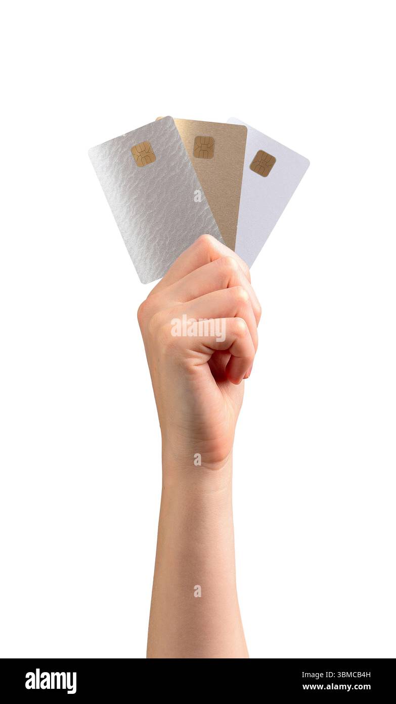 Hand holding a bank card for payment at a retail store, symbolizing ...