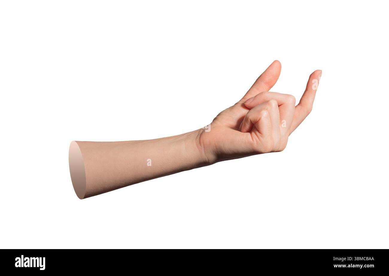 Hand holding small object in precise pinch gesture with thumb and ...