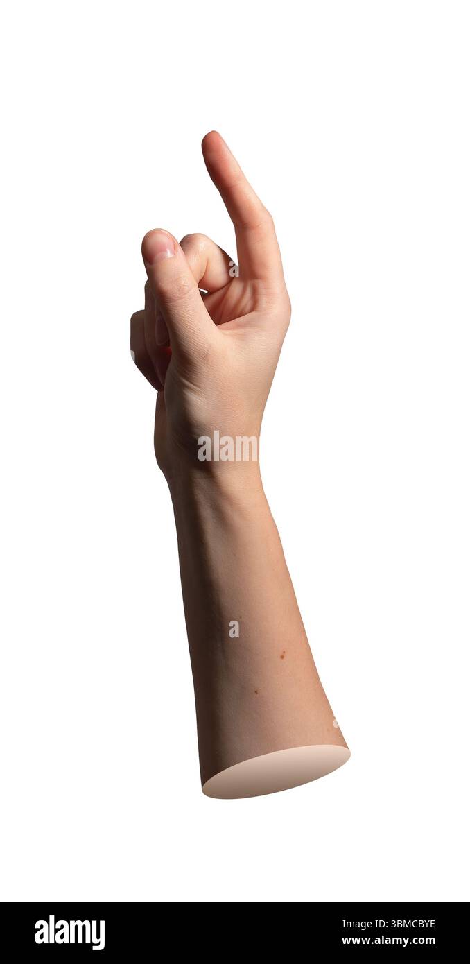 Index finger pointing upward in straight vertical gesture touching ...