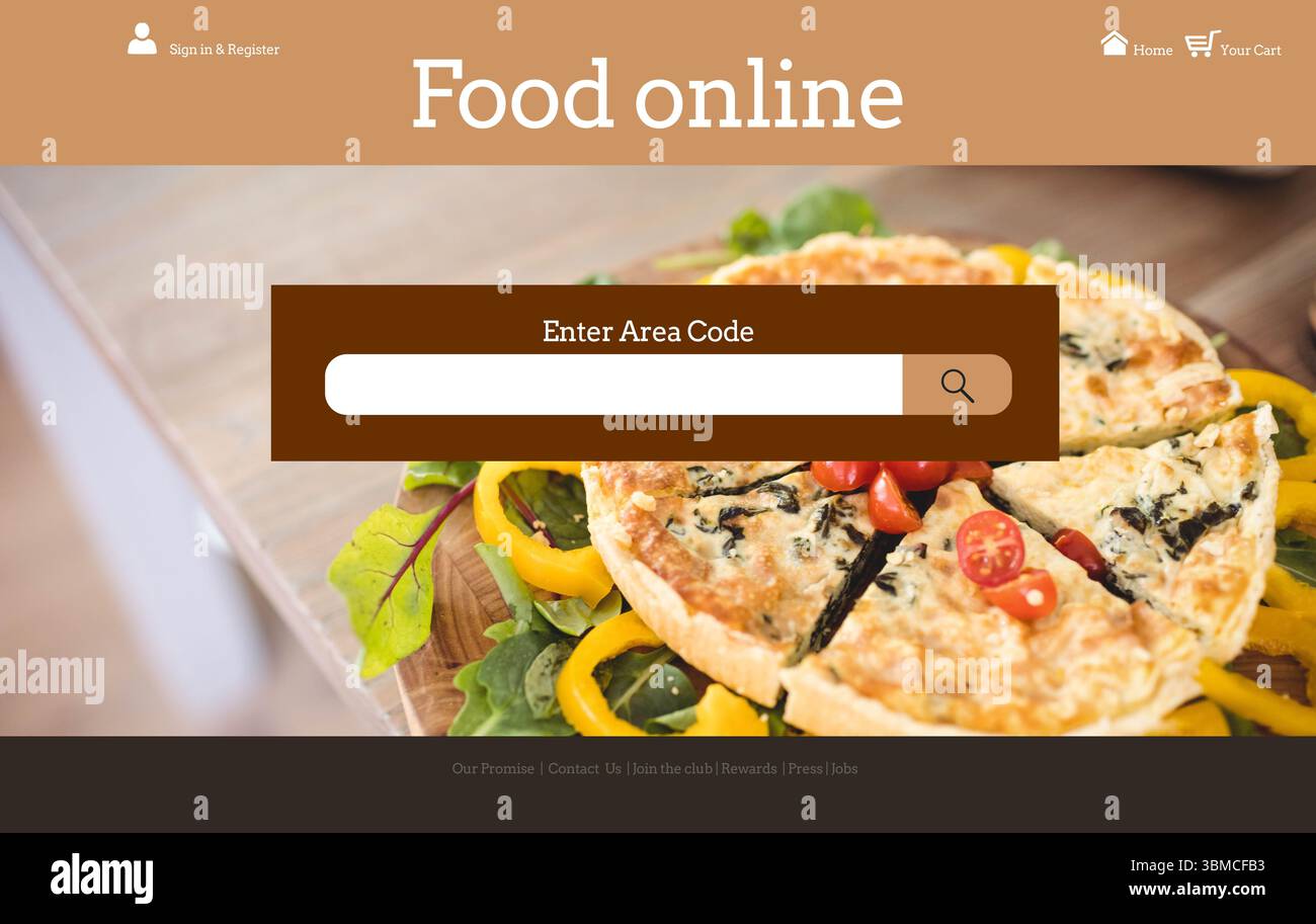 Flat design landing page is showing central search bar UI over pizza ...