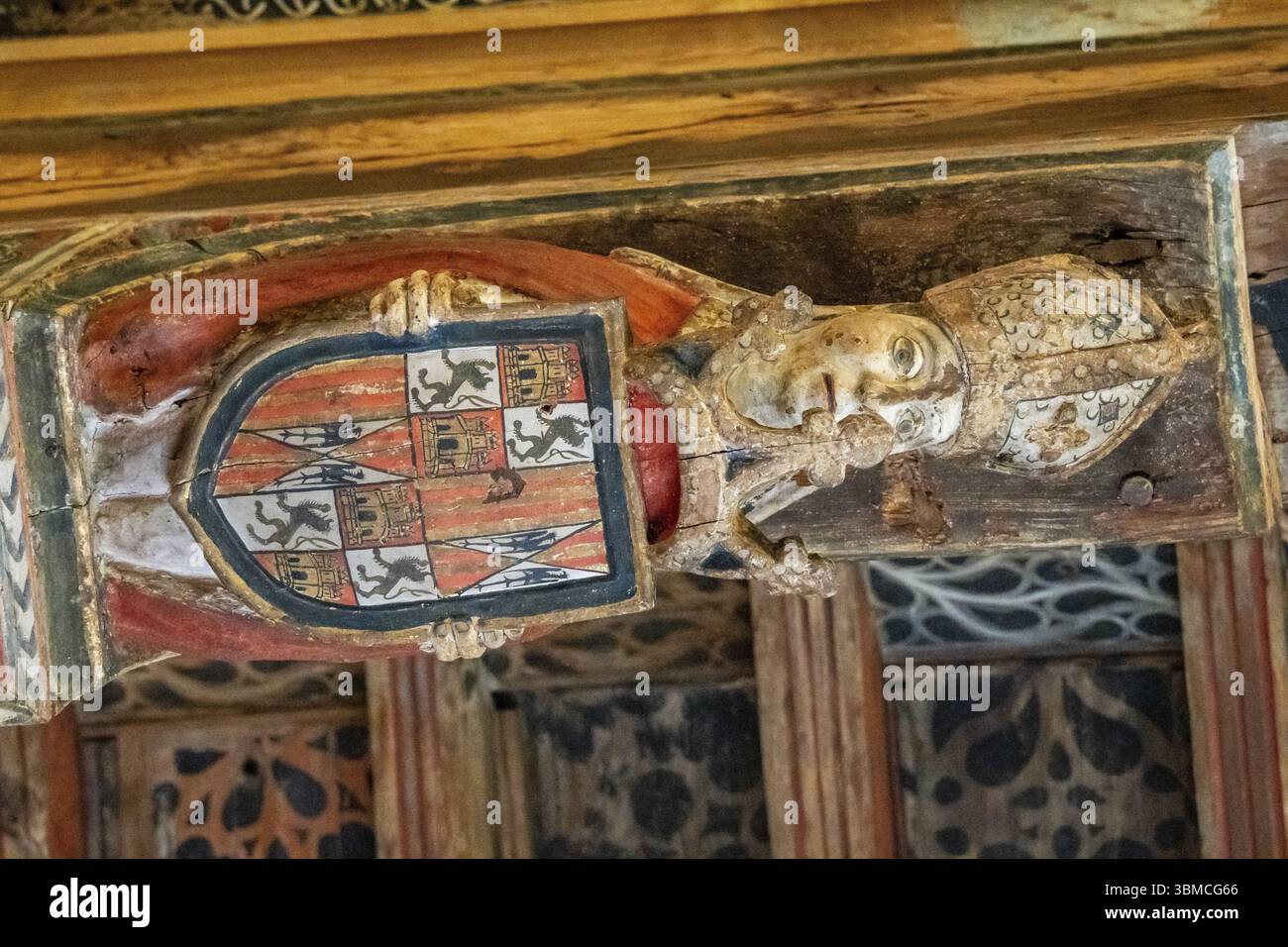 Shield of the catholic kings, Mudejar ceiling, Tanto Monta hall, Old ...