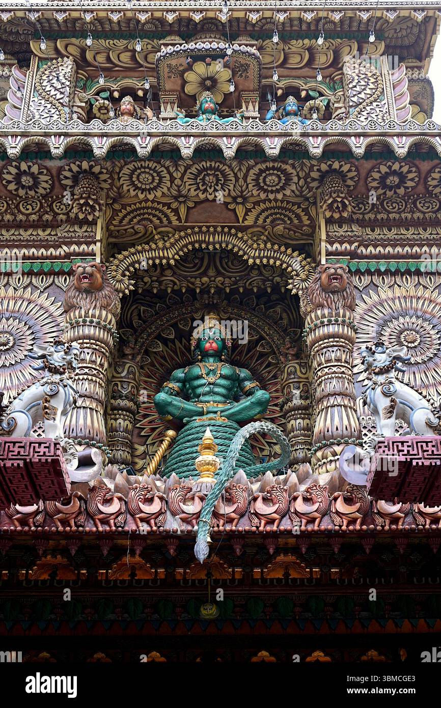 The gopuram at Sree Veera Hanuman Temple and its distinctive green ...