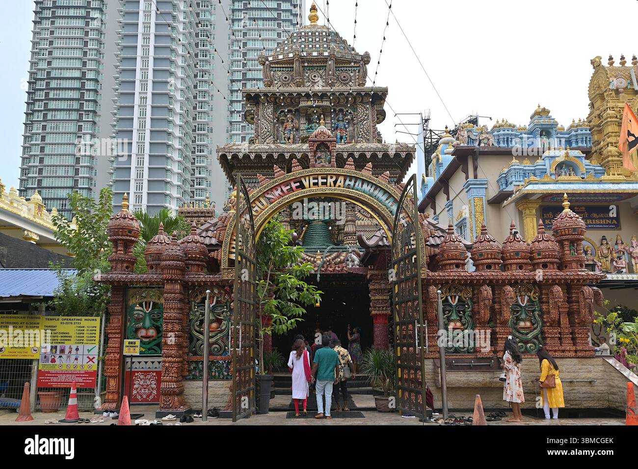 Ornate facade of the Sree Veera Hanuman Temple, a cultural and artistic ...