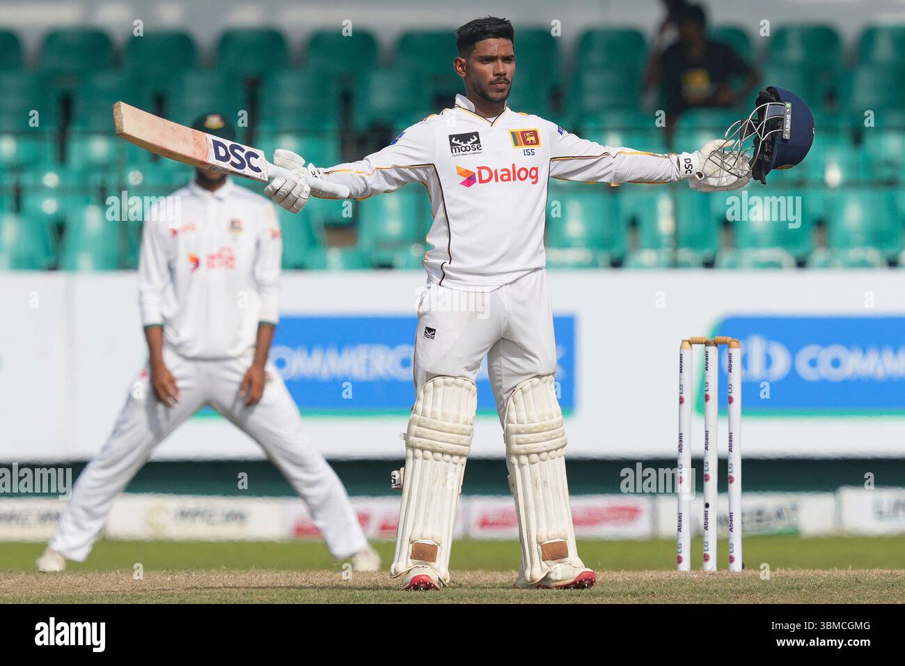 Sri Lanka's Pathum Nissanka celebrates his century during the second ...
