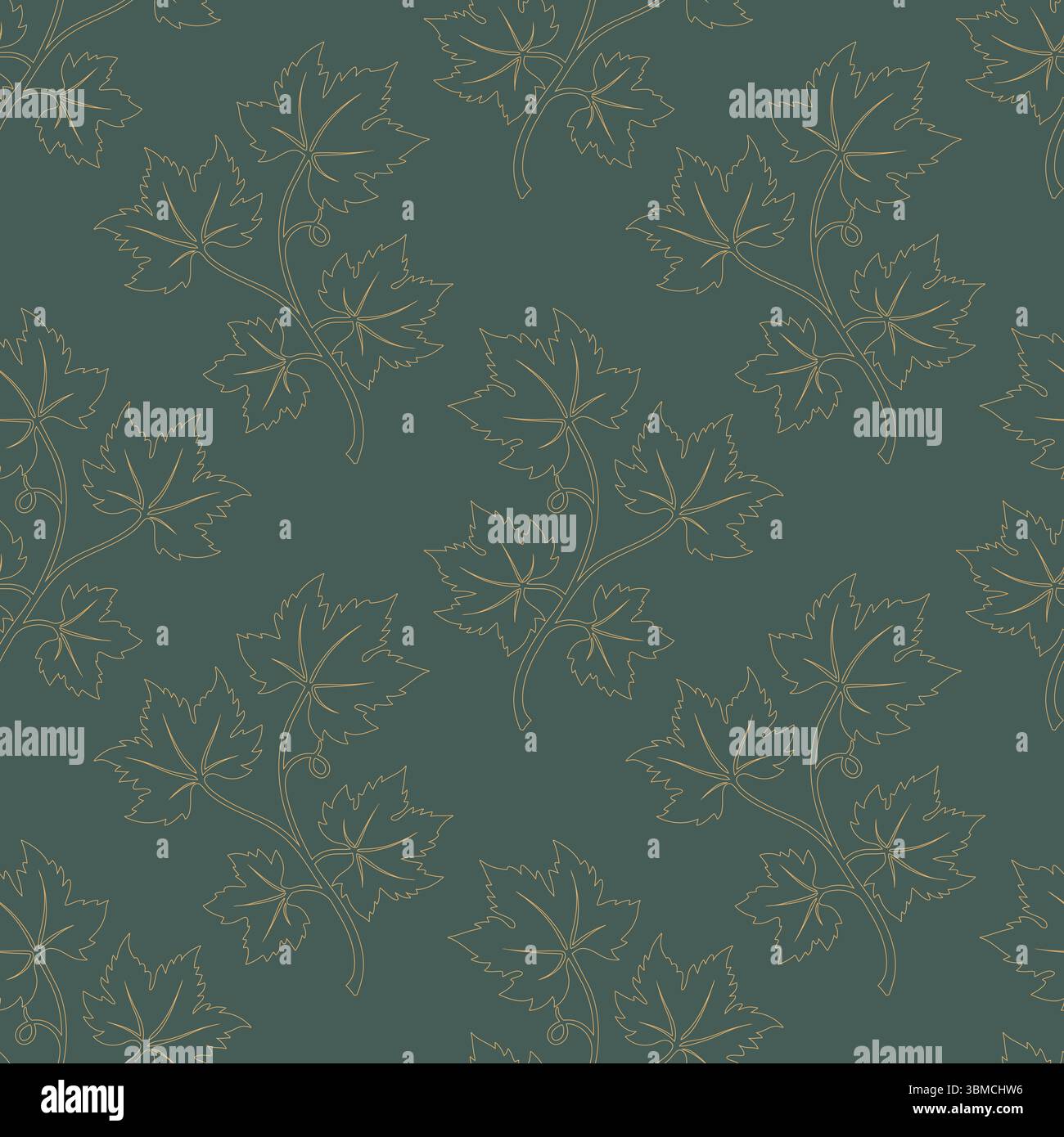 Golden vine grapes on green background, pattern with grape contours ...
