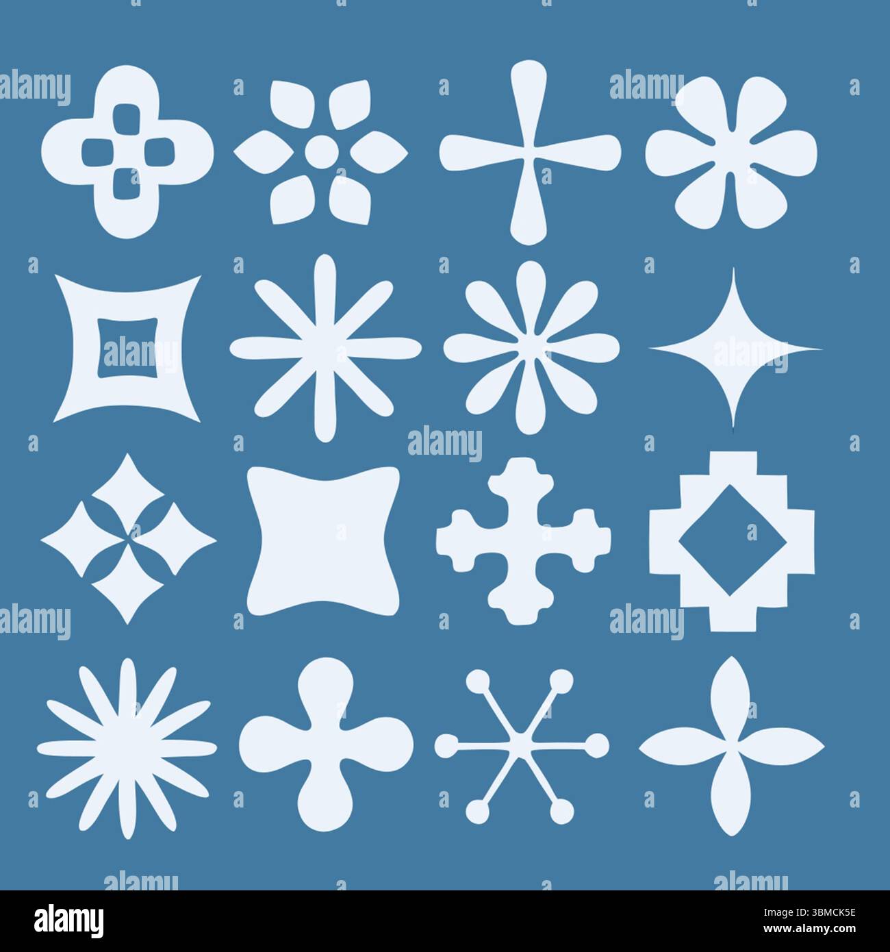 abstract flower symbols, geometric floral icons, retro star shapes ...