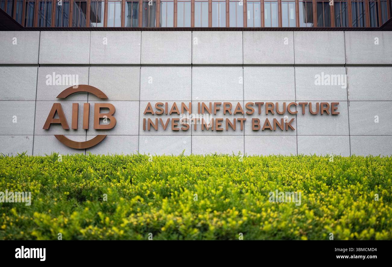The logo of Asian Infrastructure Investment Bank (AIIB) is seen in ...