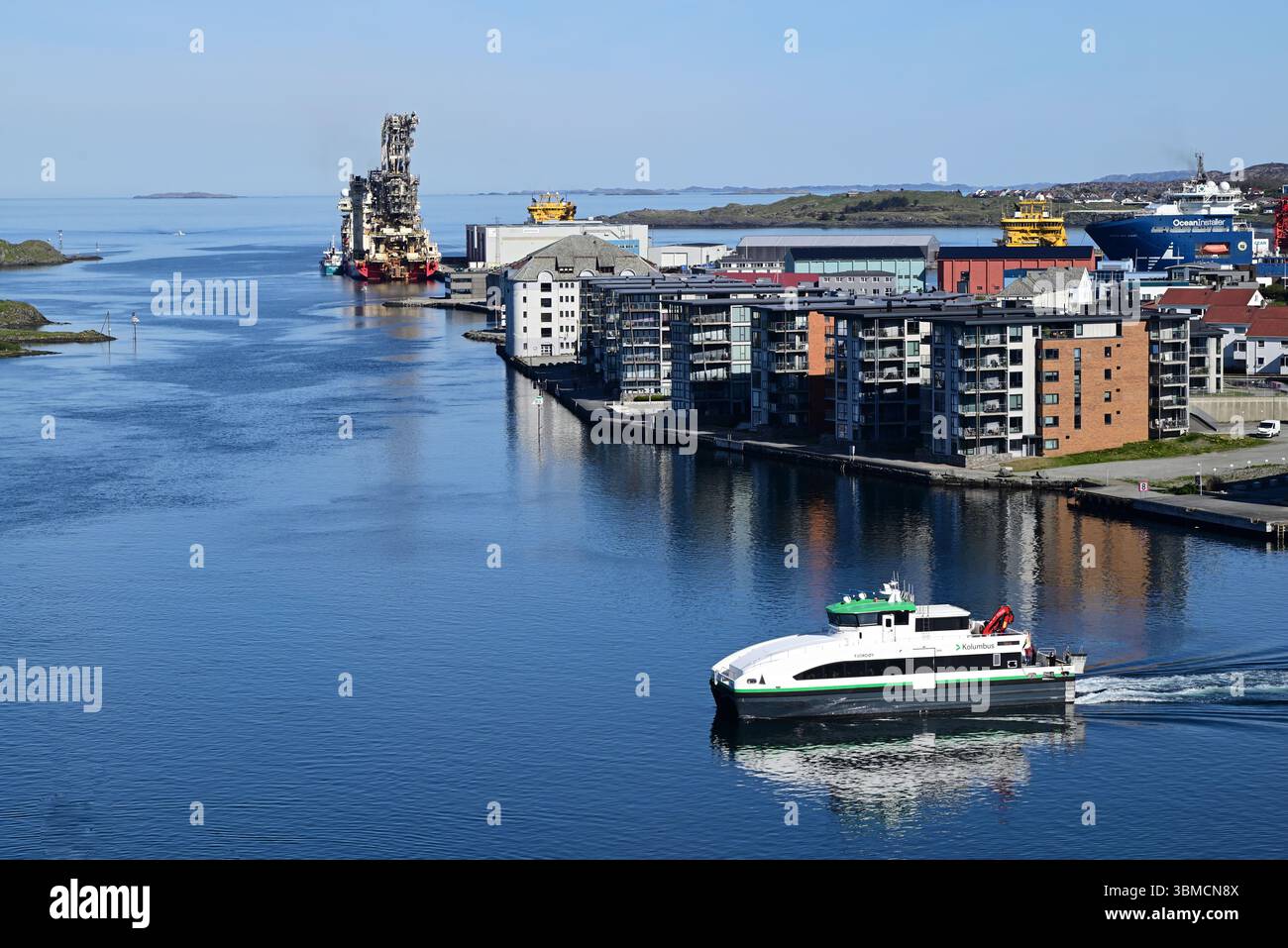 The harbour entrance at Haugesund in Western Norway, looking out to sea ...