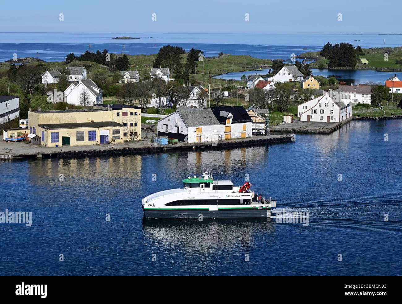 The harbour entrance at Haugesund in Western Norway, looking out to sea ...