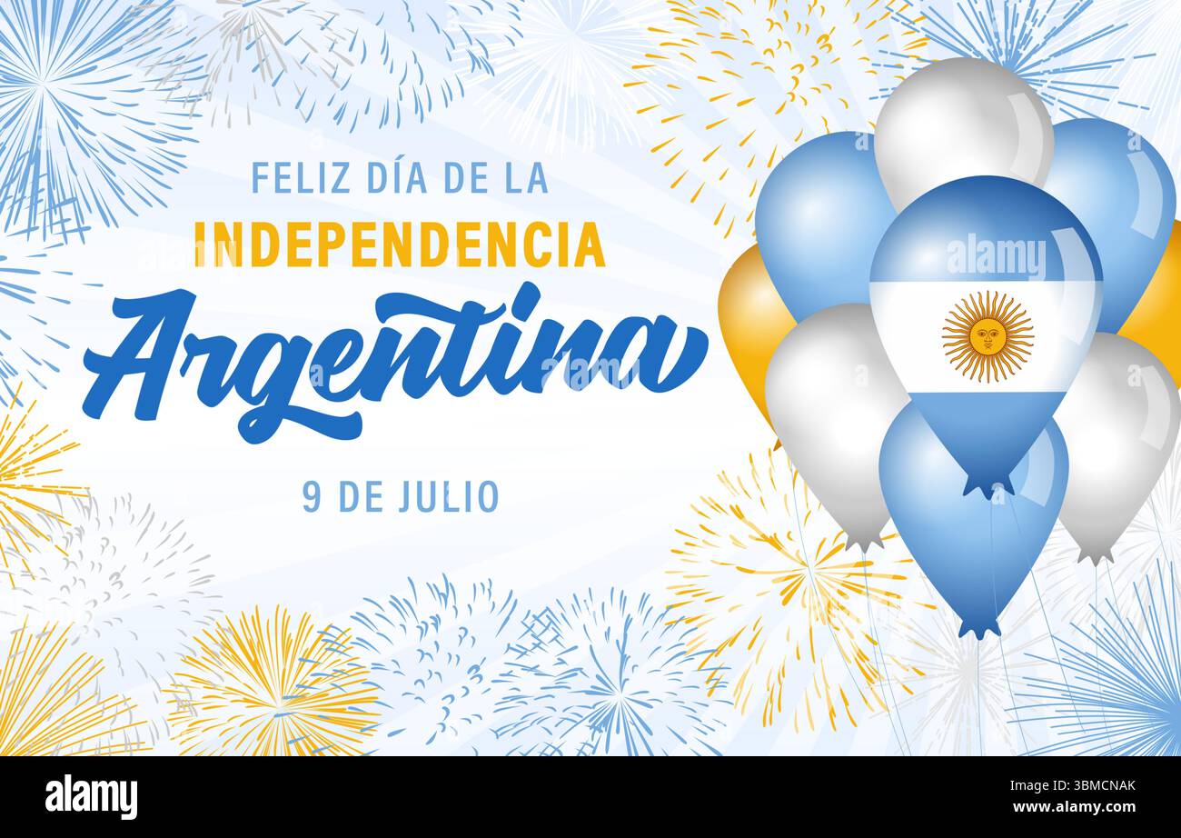 Happy Independence Day Argentina July 9 Spanish poster. Postcard design ...