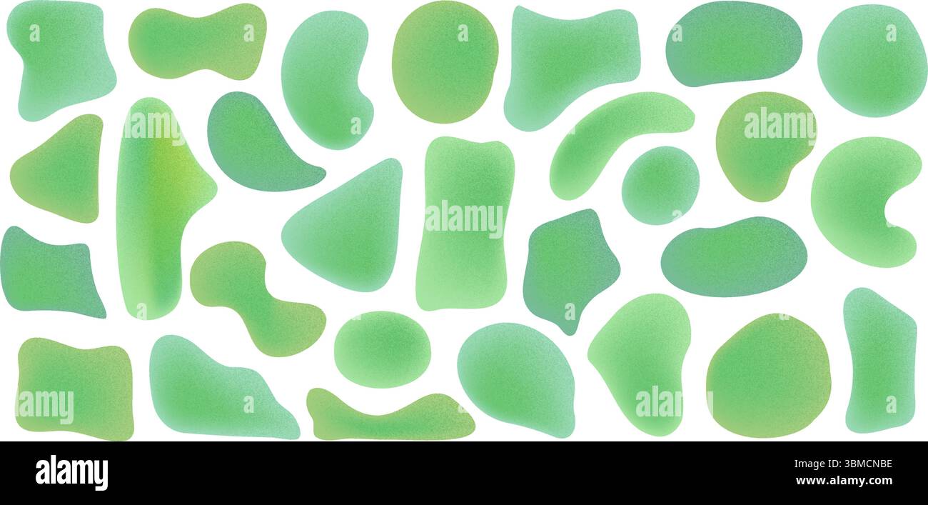 Set of organic irregular mesh green gradient blob shapes with noise ...