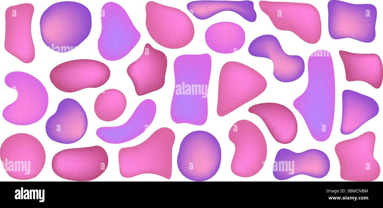 Set of organic irregular mesh pink gradient blob shapes with noise ...
