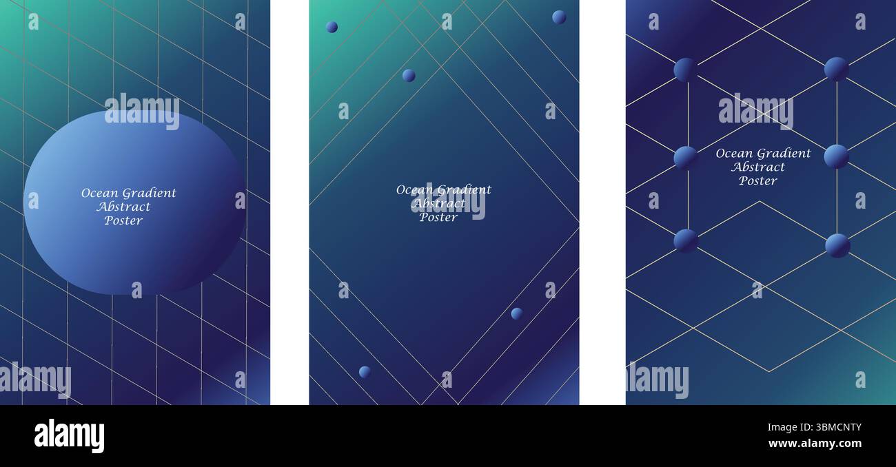 Collection Of Ocean Gradient Abstract Poster with Isometric Grid ...