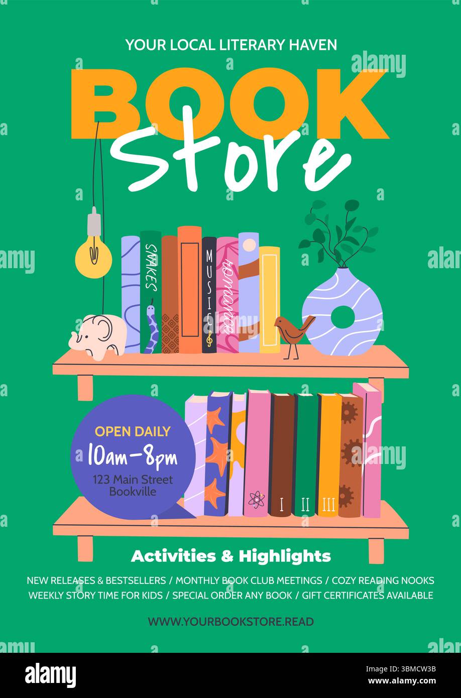 Bookstore Vertical Poster or Flyer. Vector Stock Vector Image & Art - Alamy
