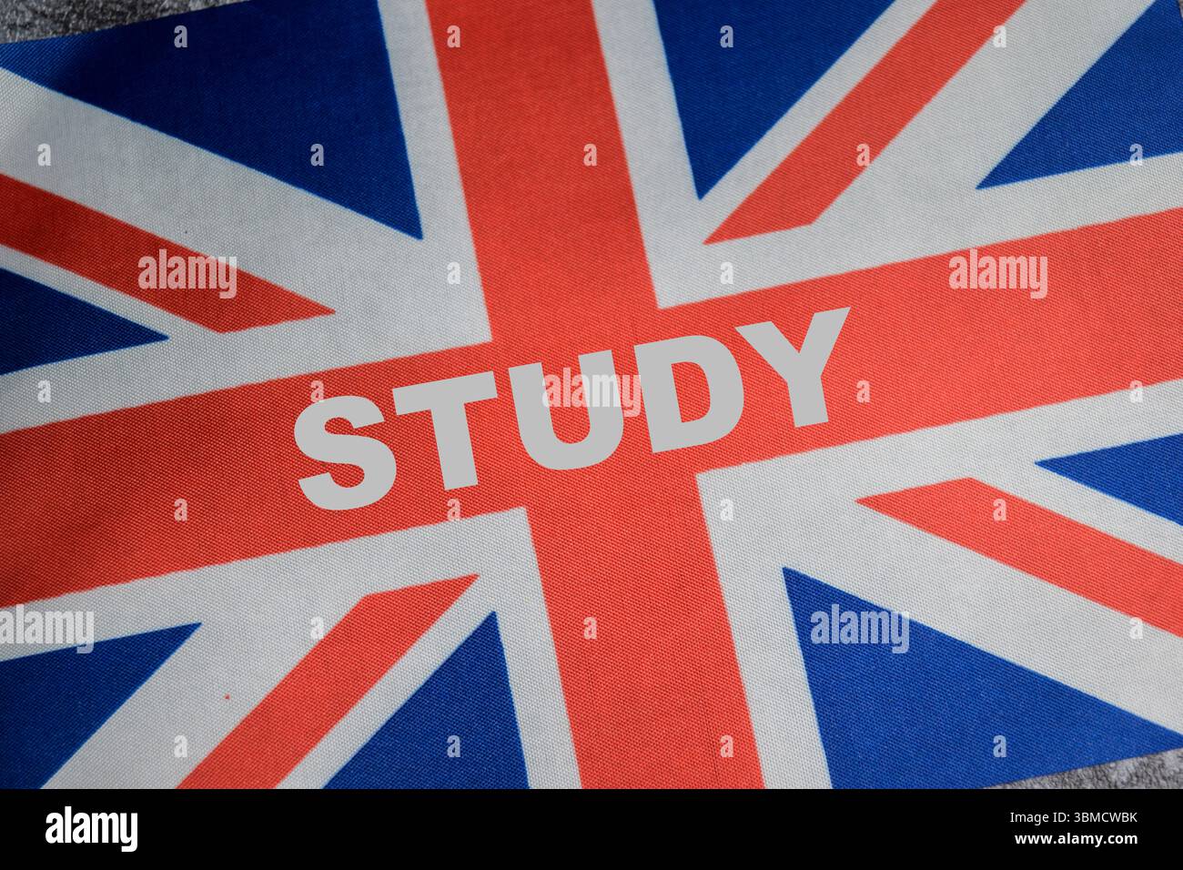 British flag sign with word study. promoting english language learning ...