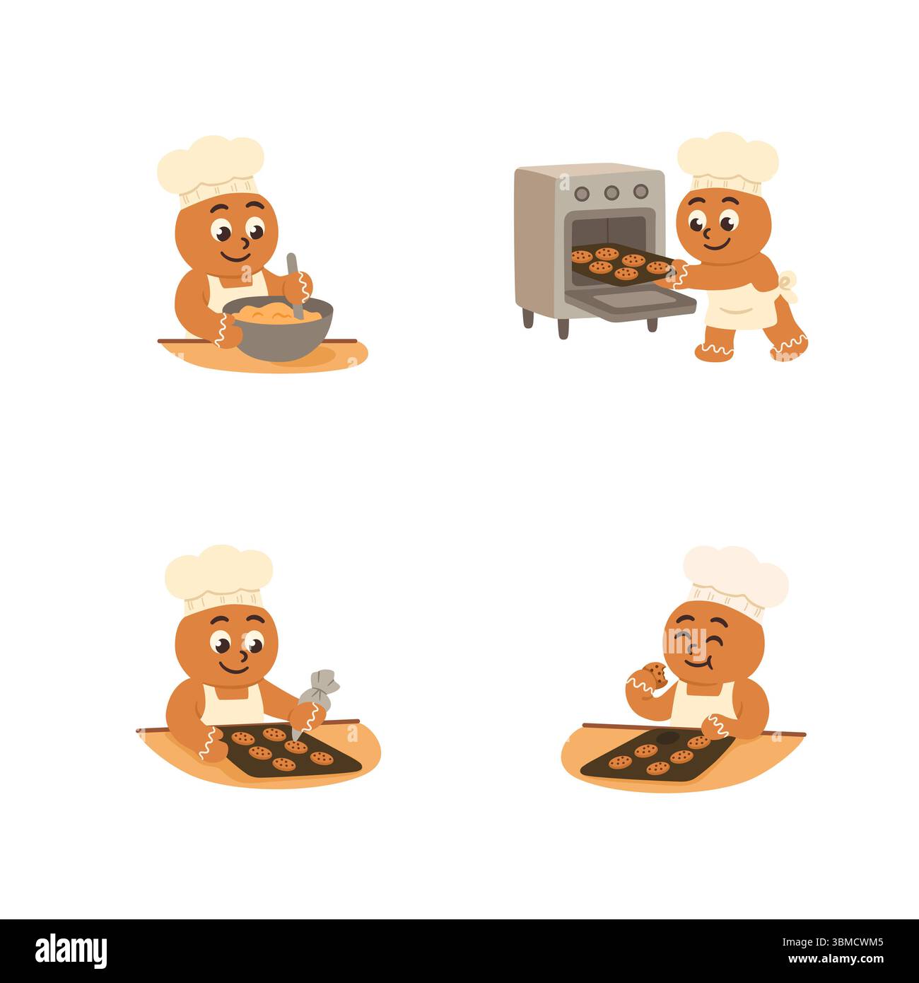 Gingerbread Cookie Chef Baking Process. Cute Christmas Illustration Set ...