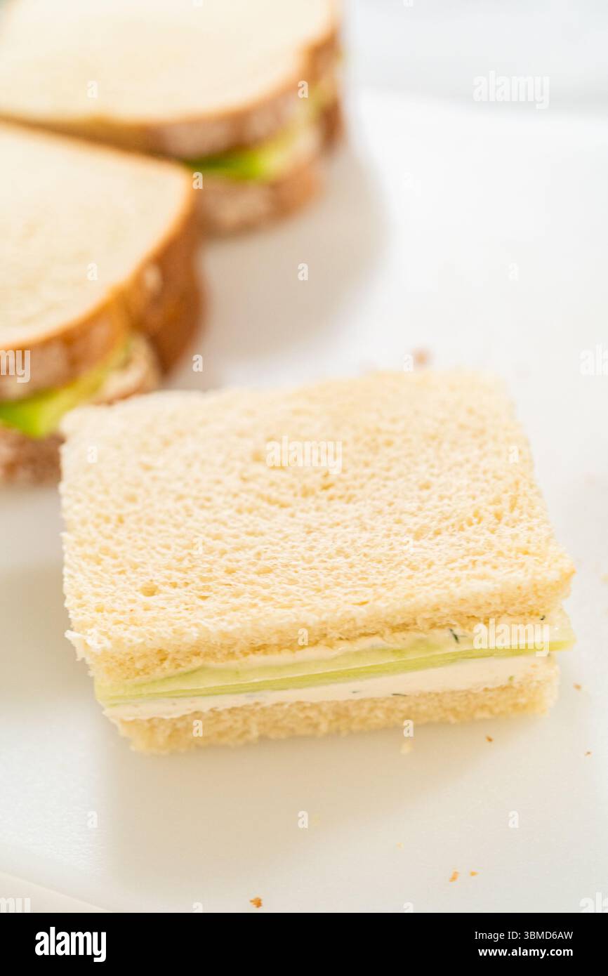 Mini Cucumber Sandwiches with Cream Cheese Spread Stock Photo - Alamy