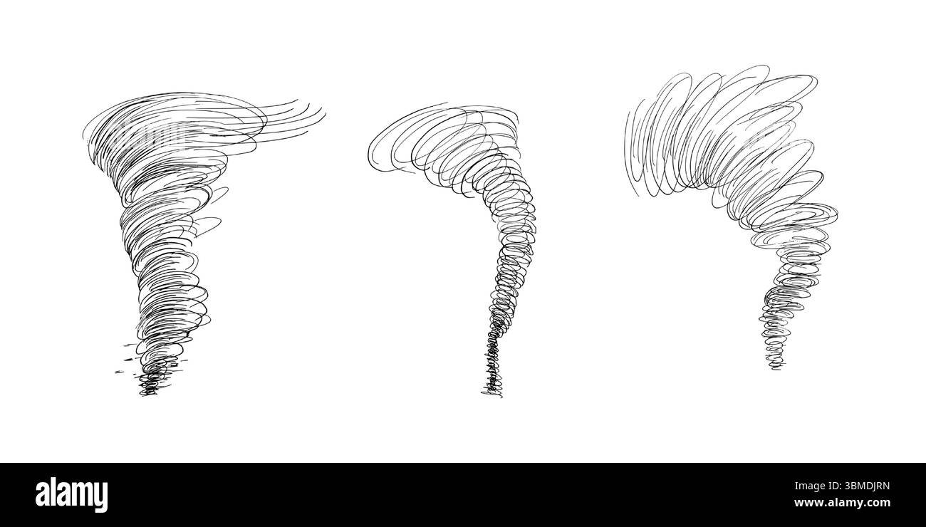 Black and white tornado outline vector sketch in energetic pen strokes ...