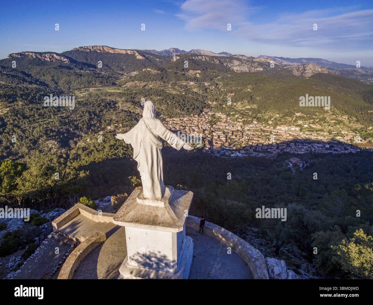 Sculpture of Jesus Christ above the village Cor de Jesus, Esporles ...