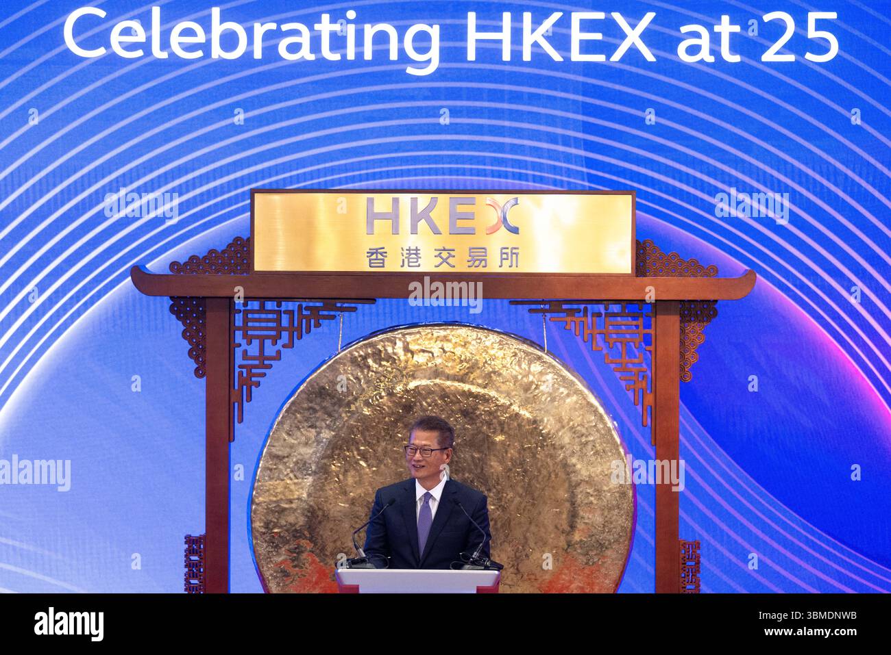 The Financial Secretary, Mr Paul Chan, speaks at the HKEX 25th ...