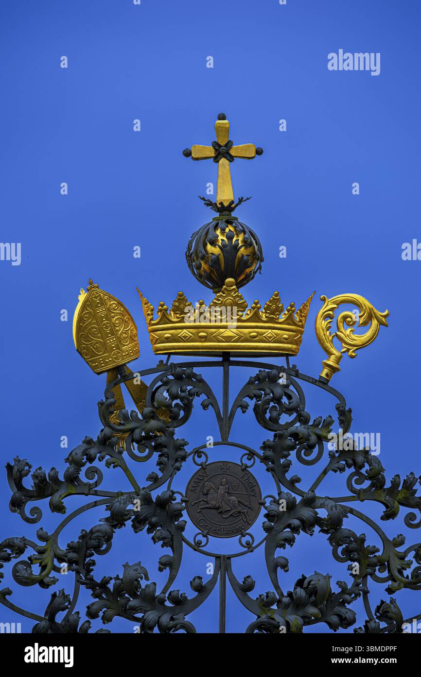 Top of the wrought-iron main gate of the Benedictine Abbey of St ...