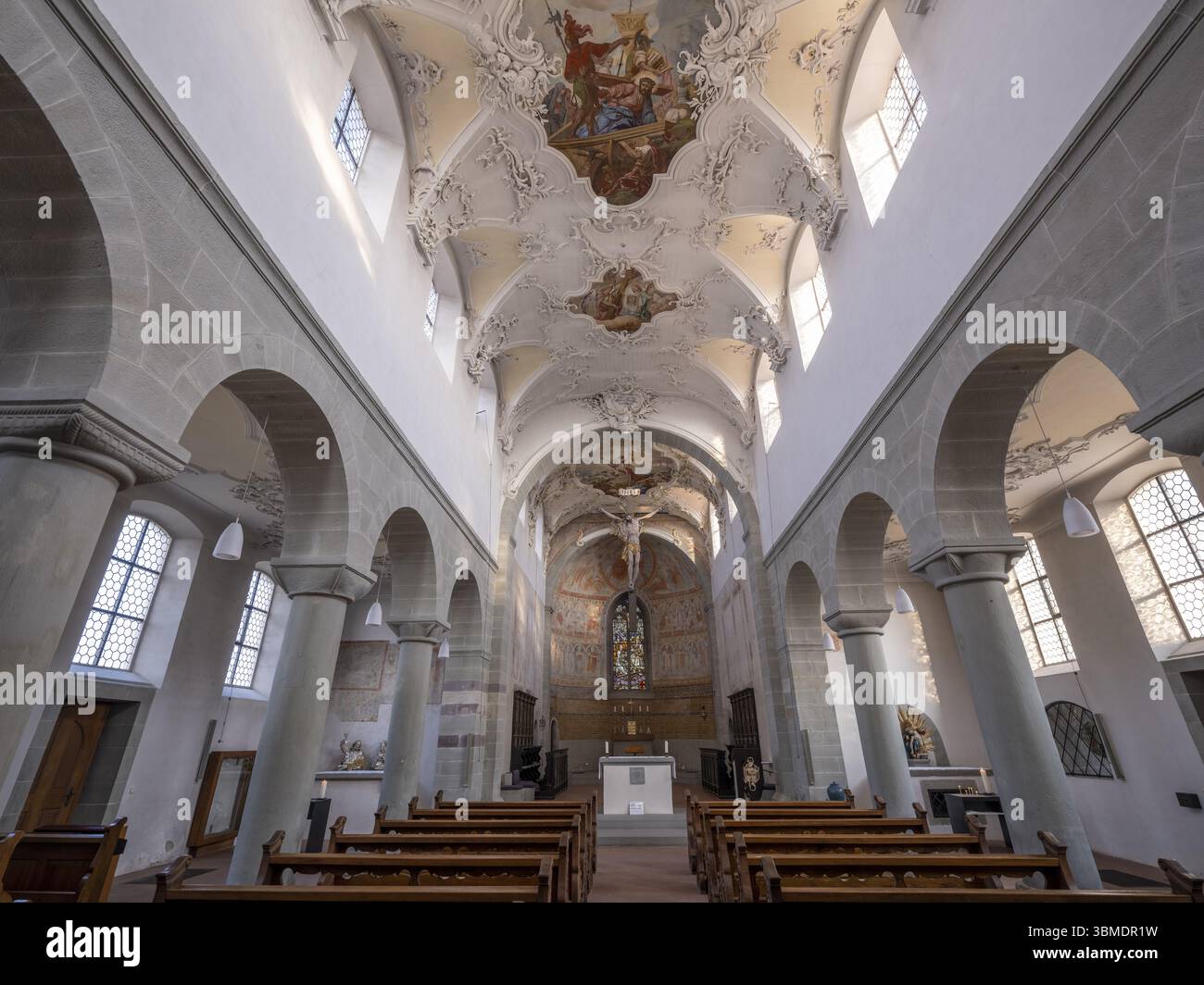 Interior with painted ceiling vault of the Catholic parish church of St ...
