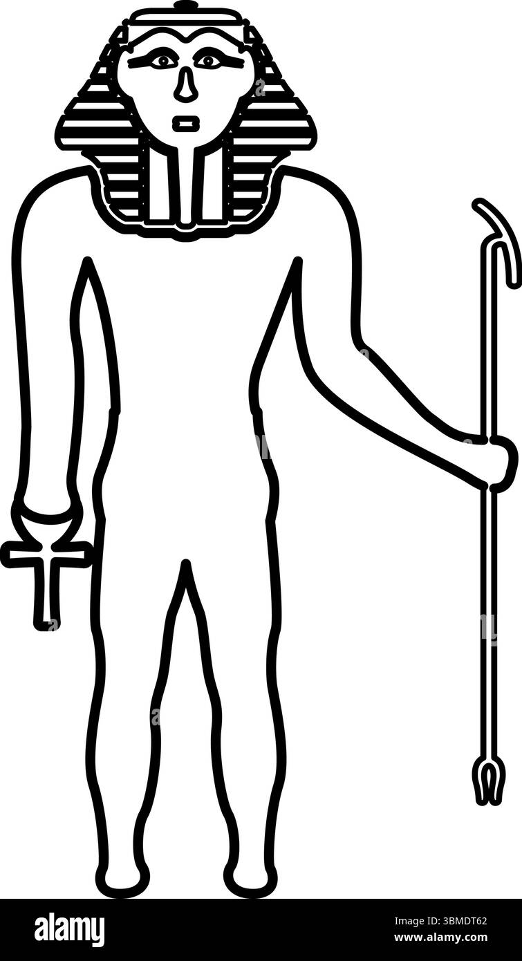 Egypt pharaoh Tutankhamen King Tut contour outline line icon black ...