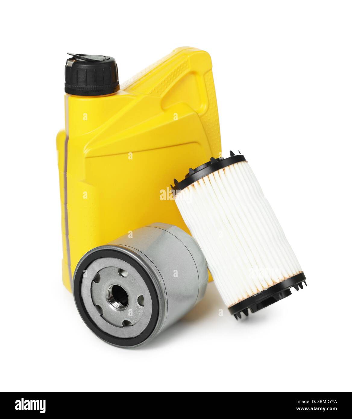 Motor oil in yellow canister and filters isolated on white Stock Photo ...