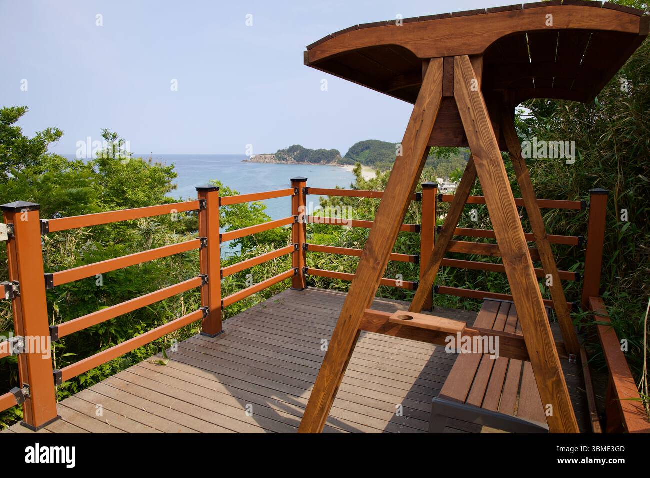 Samcheok City, South Korea - May 31st 2025: A wooden shelter stands ...
