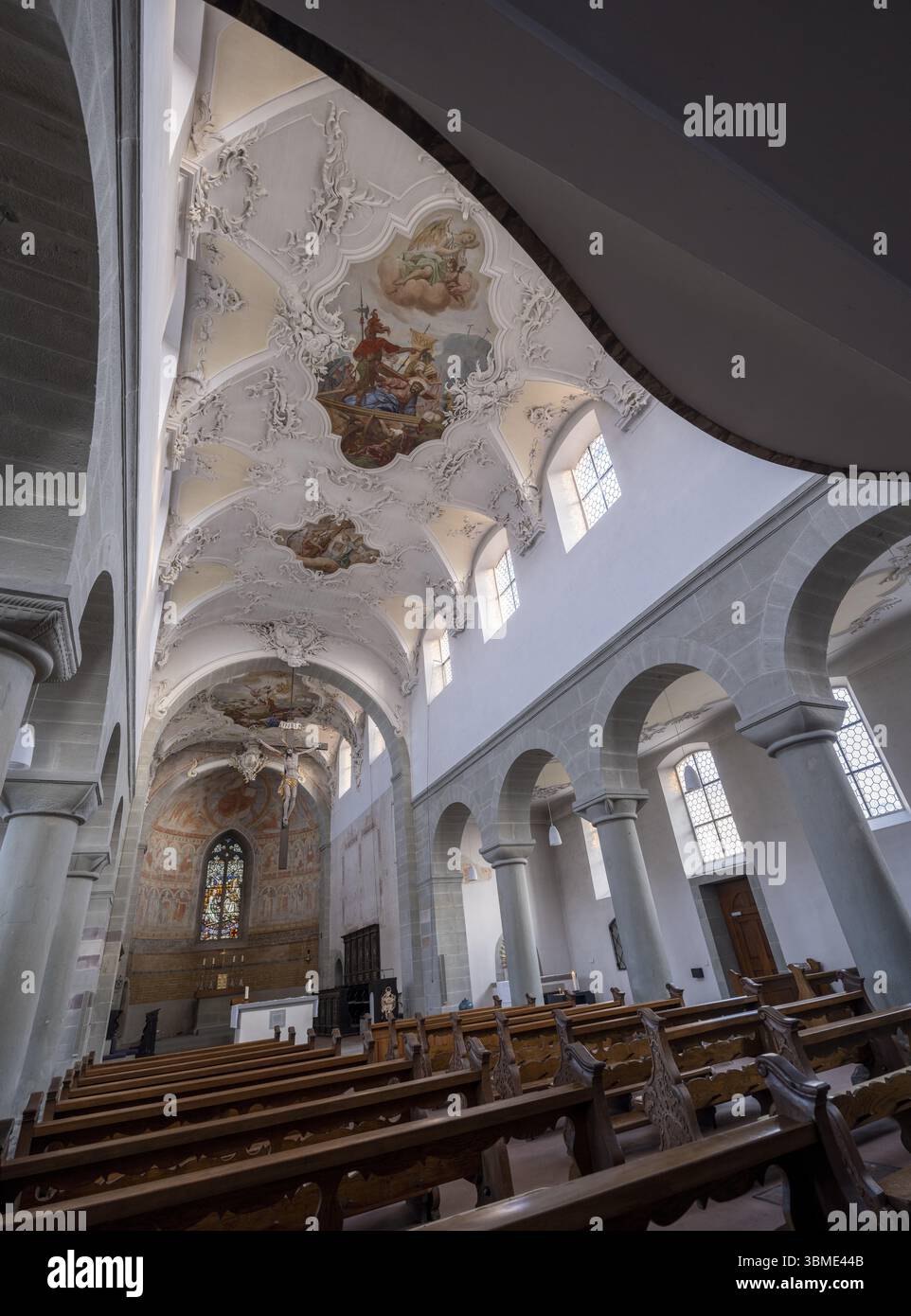 Interior with painted ceiling vault of the Catholic parish church of St ...