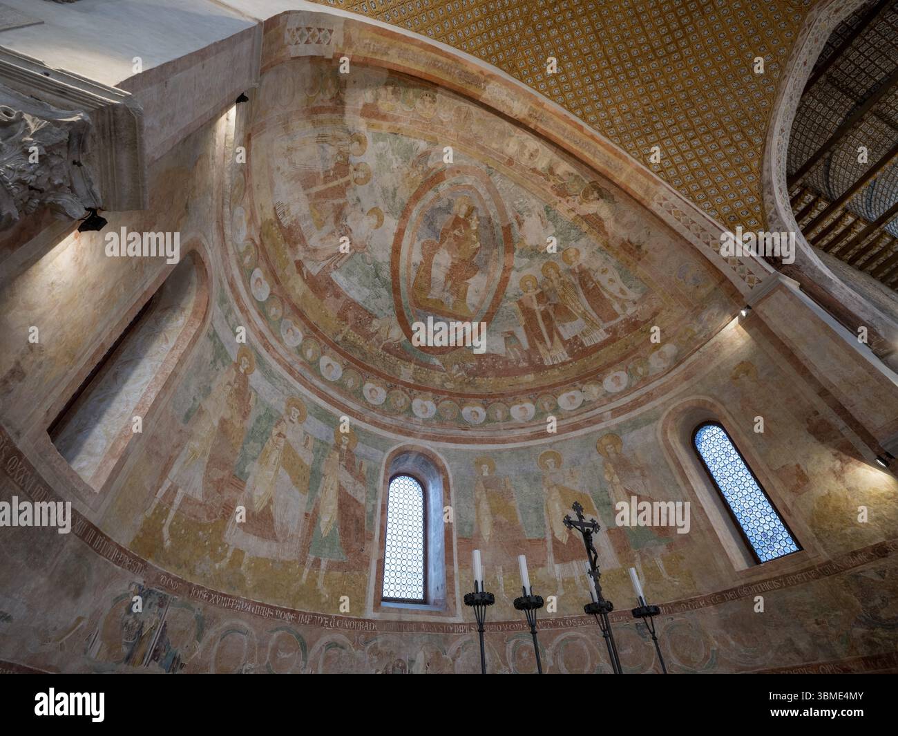 Frescoes from the 11th century AD in the apse of the Romanesque ...