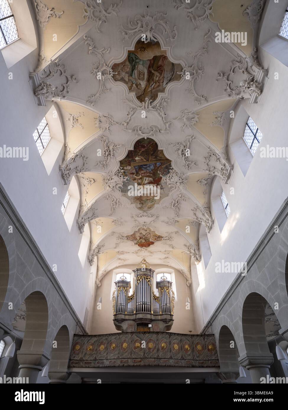 Interior with painted ceiling vault of the Catholic parish church of St ...