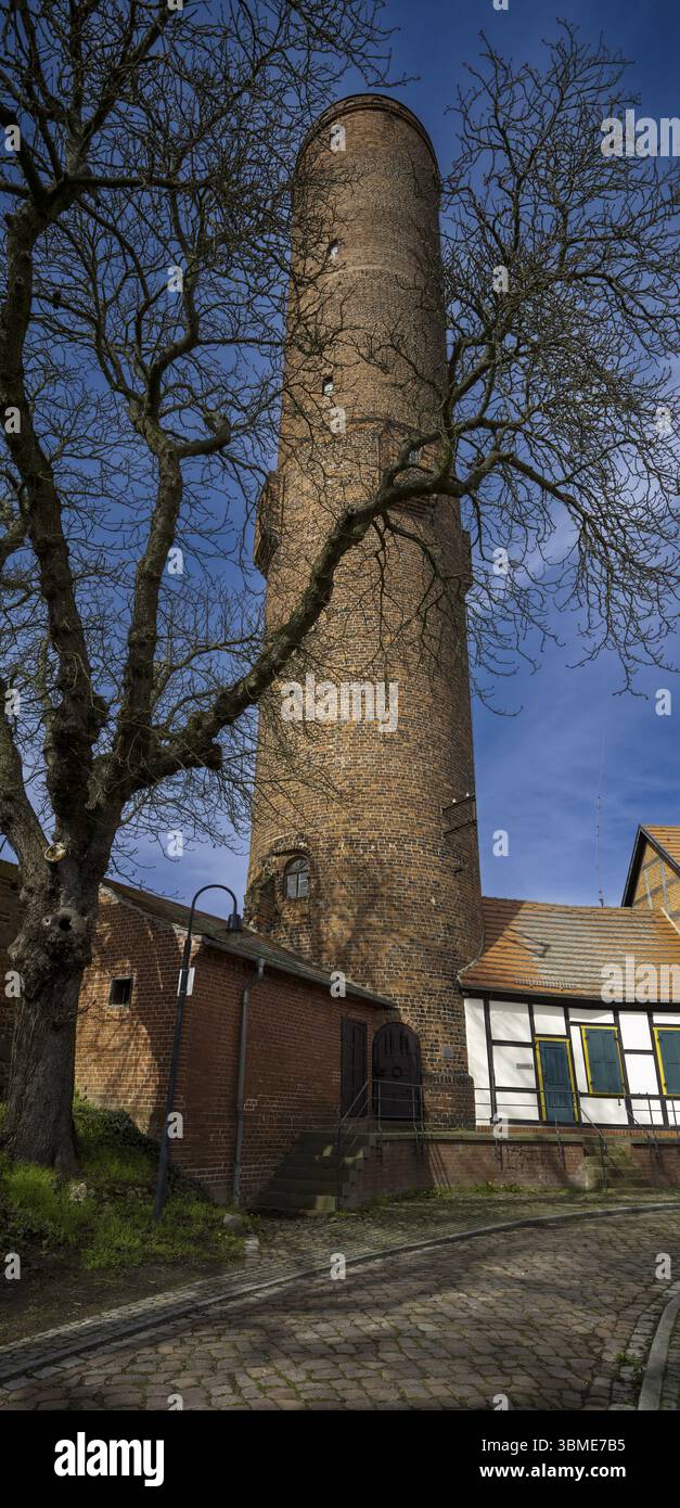 Scrap tower, former corner tower of the town wall, Tangermuende, Saxony ...