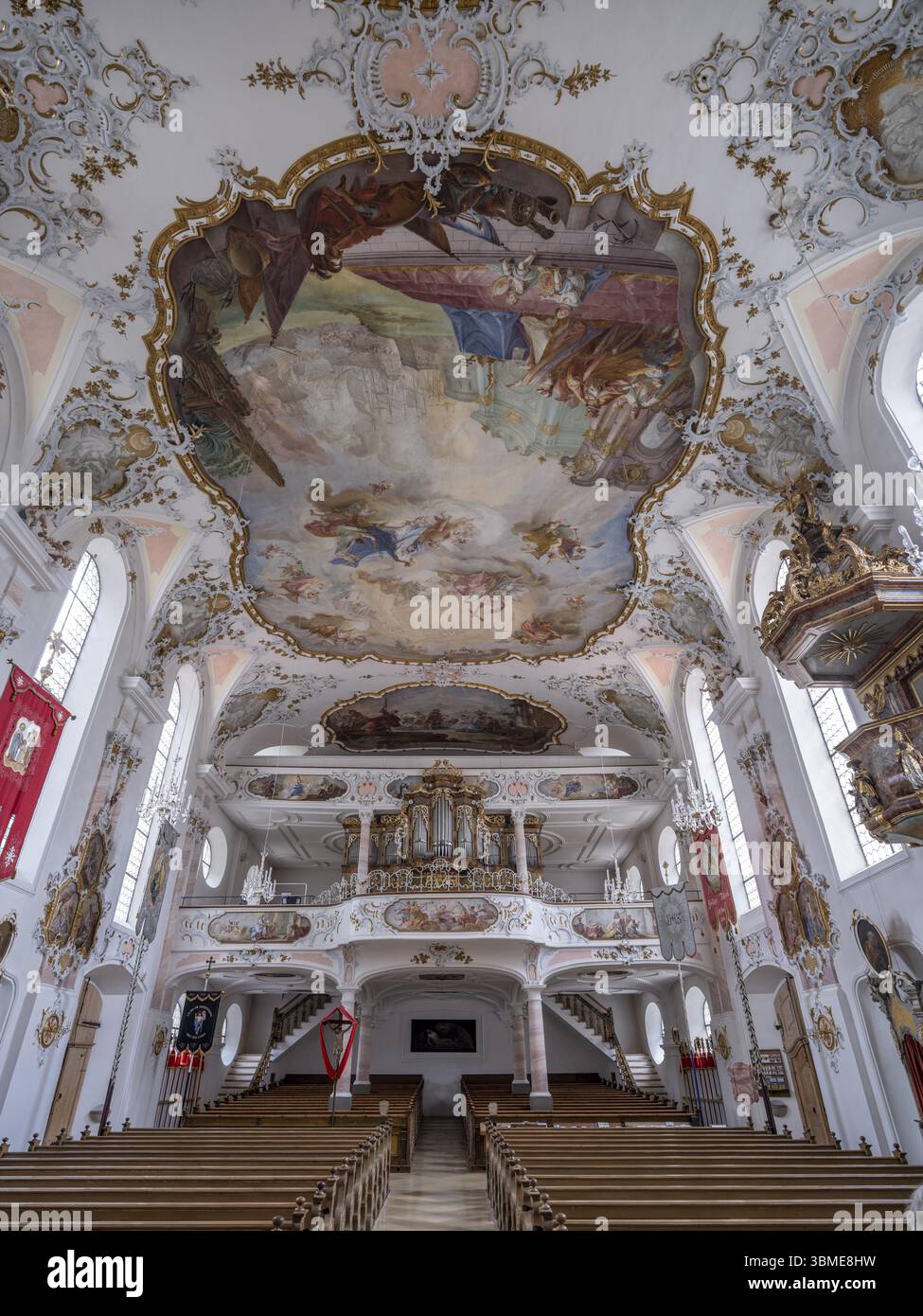 Rococo church of St. Ulrich, interior with ceiling fresco by Johann ...