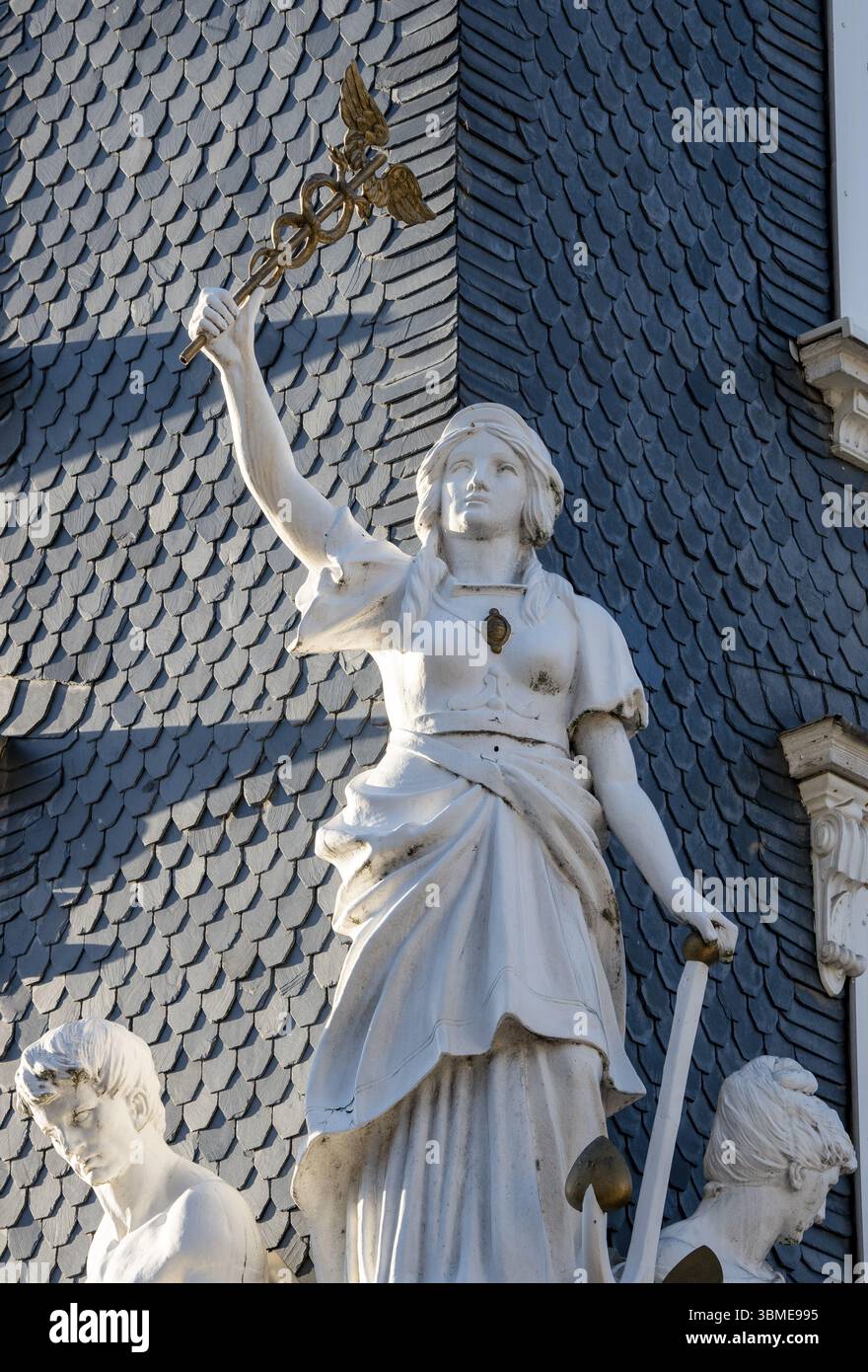 Group of figures with the goddess Mercuria, holding the staff of Hermes ...