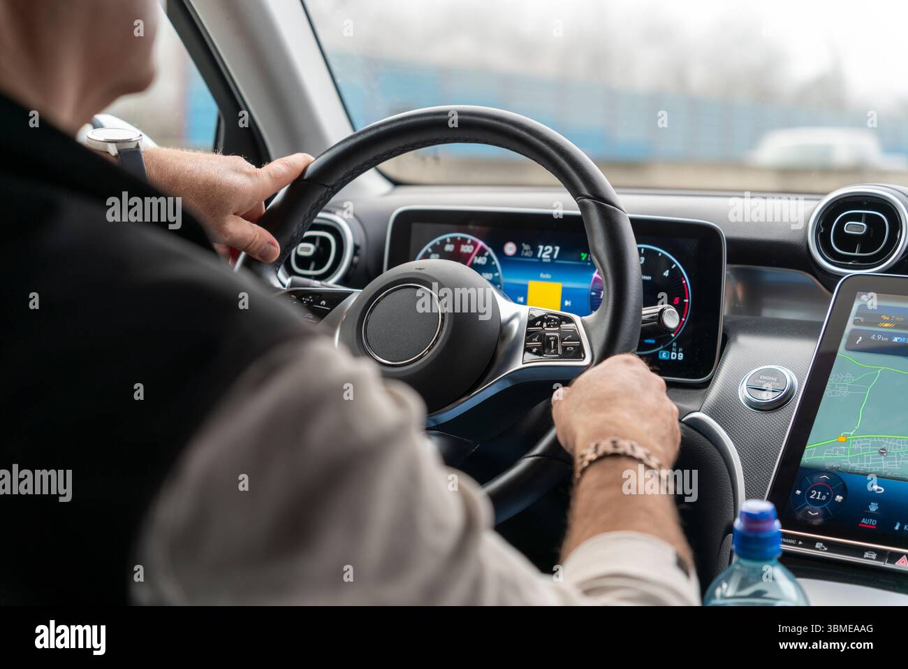 Driving scenery with driver inside a modern car Stock Photo - Alamy