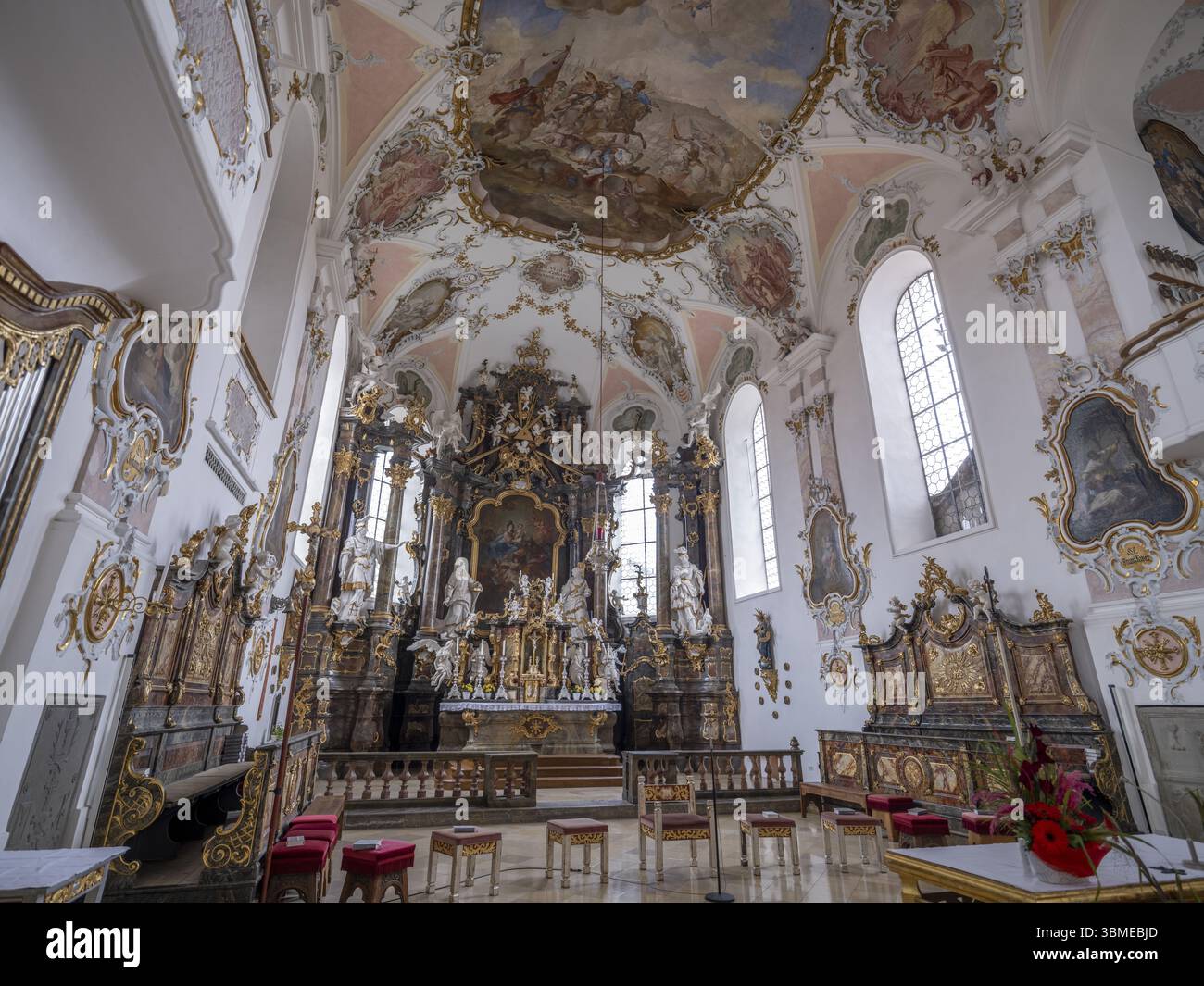 Rococo church of St. Ulrich, interior with ceiling fresco by Johann ...