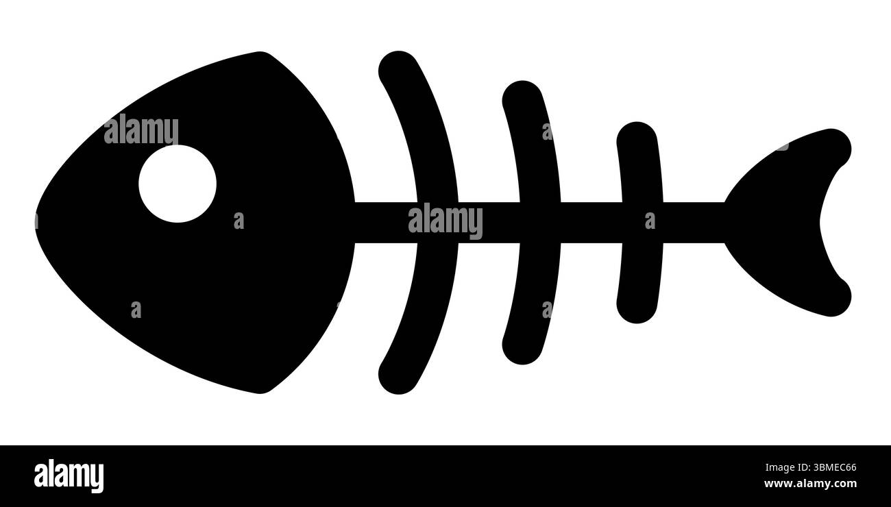 fish skeleton silhouette shape, black and white cartoon vector ...