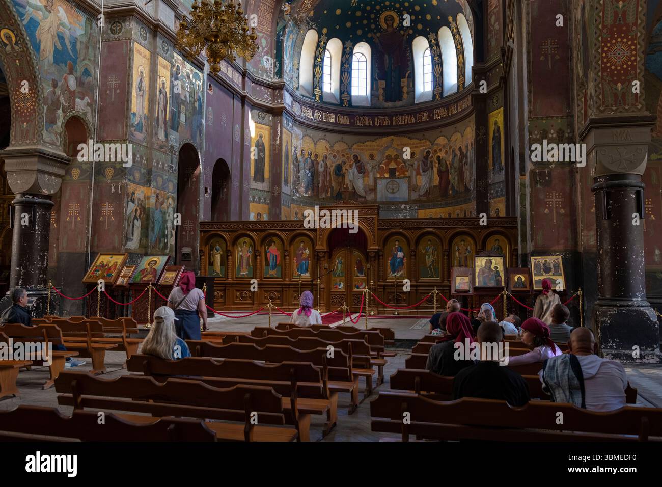 NEW ATHOS, ABKHAZIA - MAY 10, 2025: In the Cathedral of Panteleimon the ...