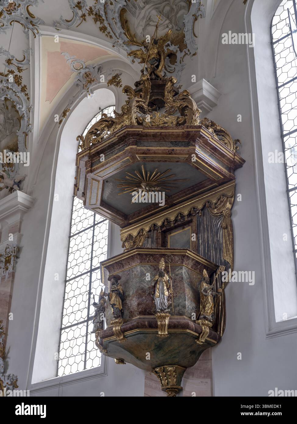 Pulpit in the Rococo Church of St. Ulrich in Seeg, Ostallgaeu, Allgaeu ...