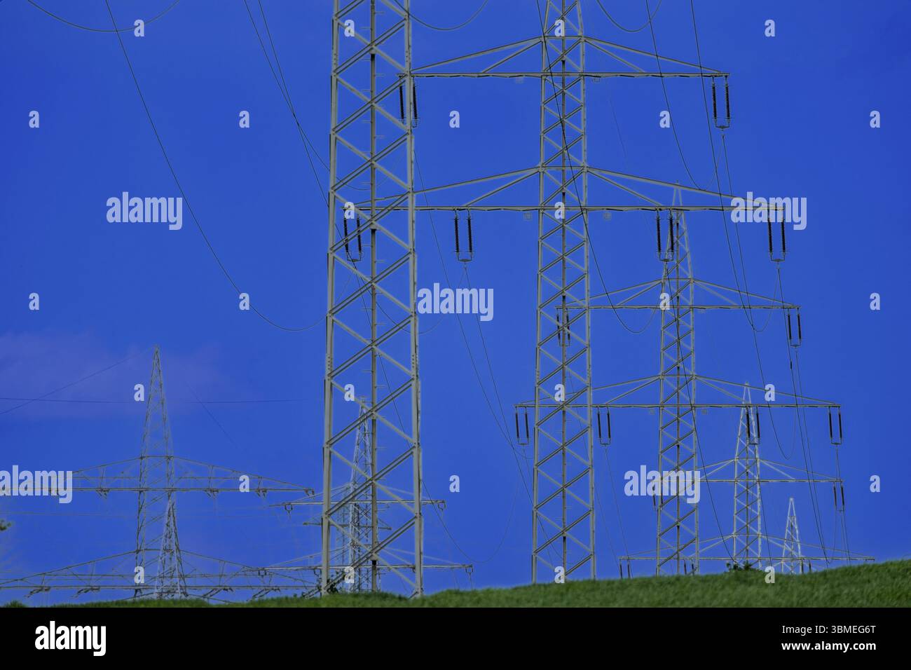 Power pylons with high-voltage lines at the Avacon substation in ...