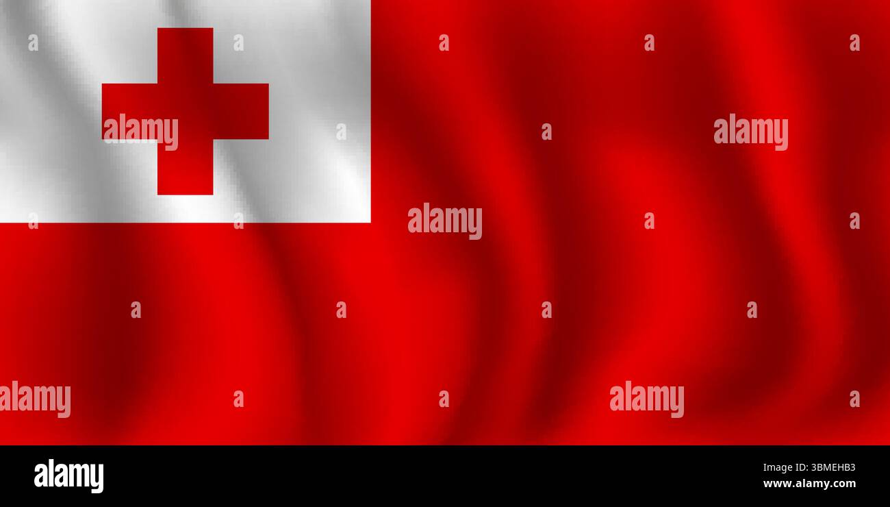 Flag of Tonga wavy flutters in wind, with folds 3d Stock Vector Image ...