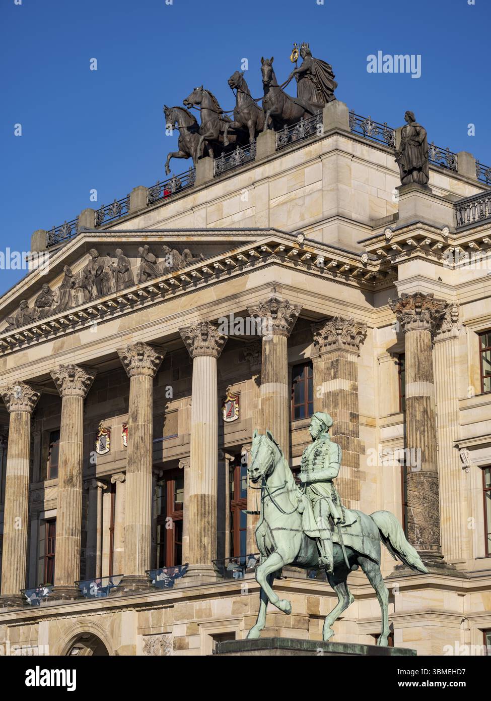 Equestrian statue of Duke Friedrich Wilhelm (1771-1815) in front of the ...