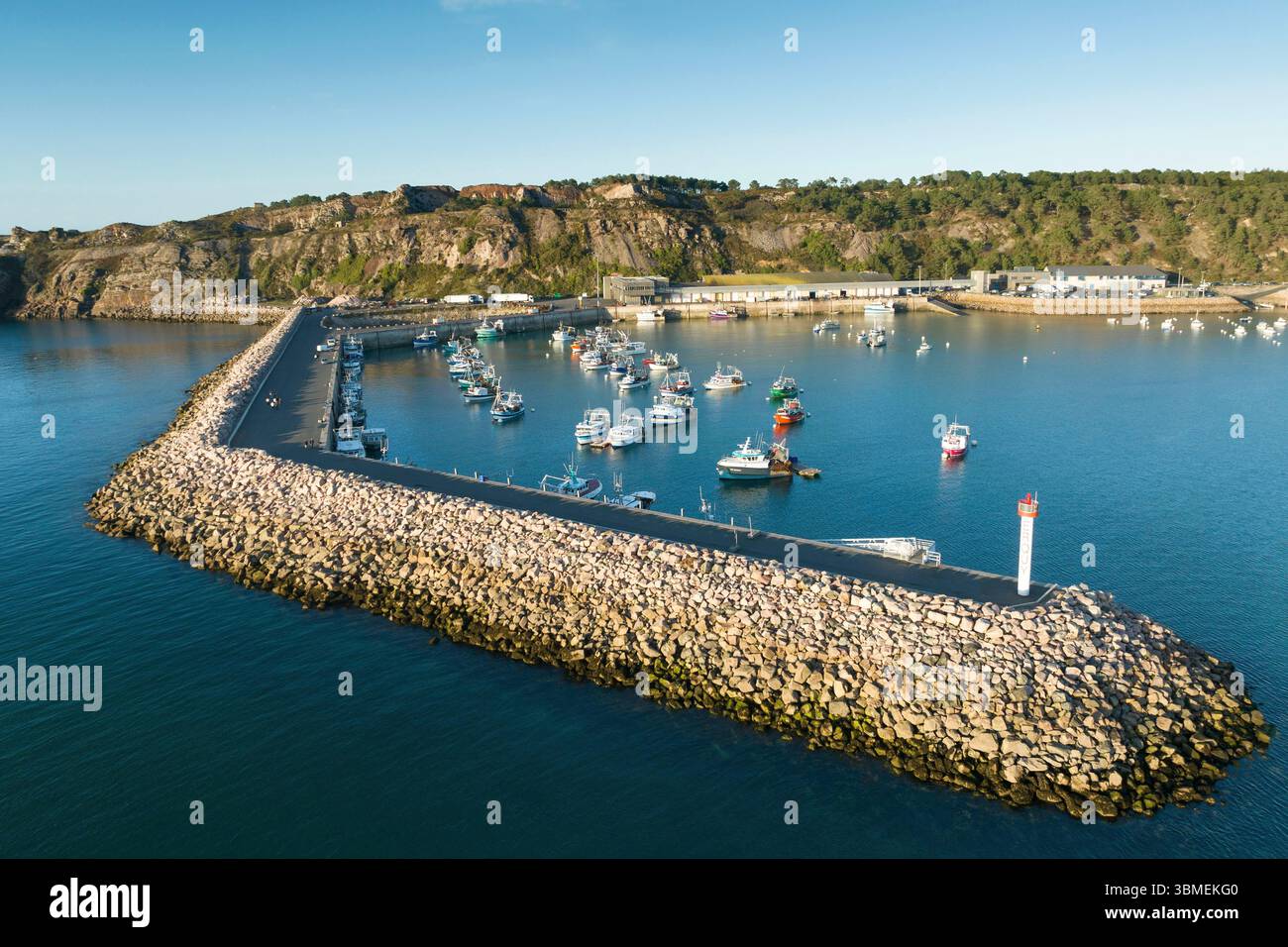 France, Cotes d'Armor, Erquy, the golden hour of Cap d'Erquy (aerial ...