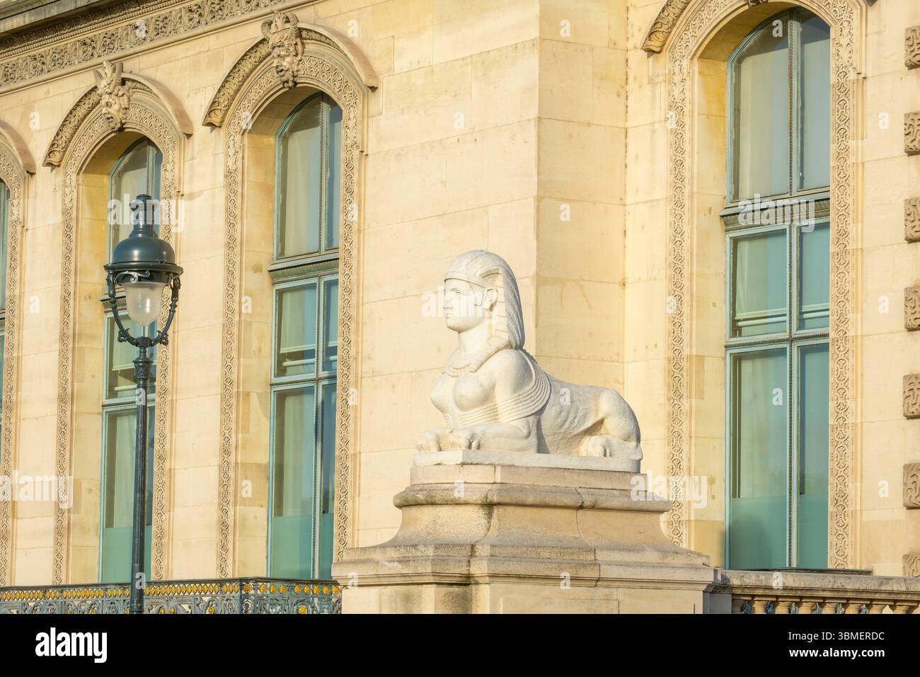 France, Paris, Louvre Museum, a Sphinx in front of the Pavillon de ...