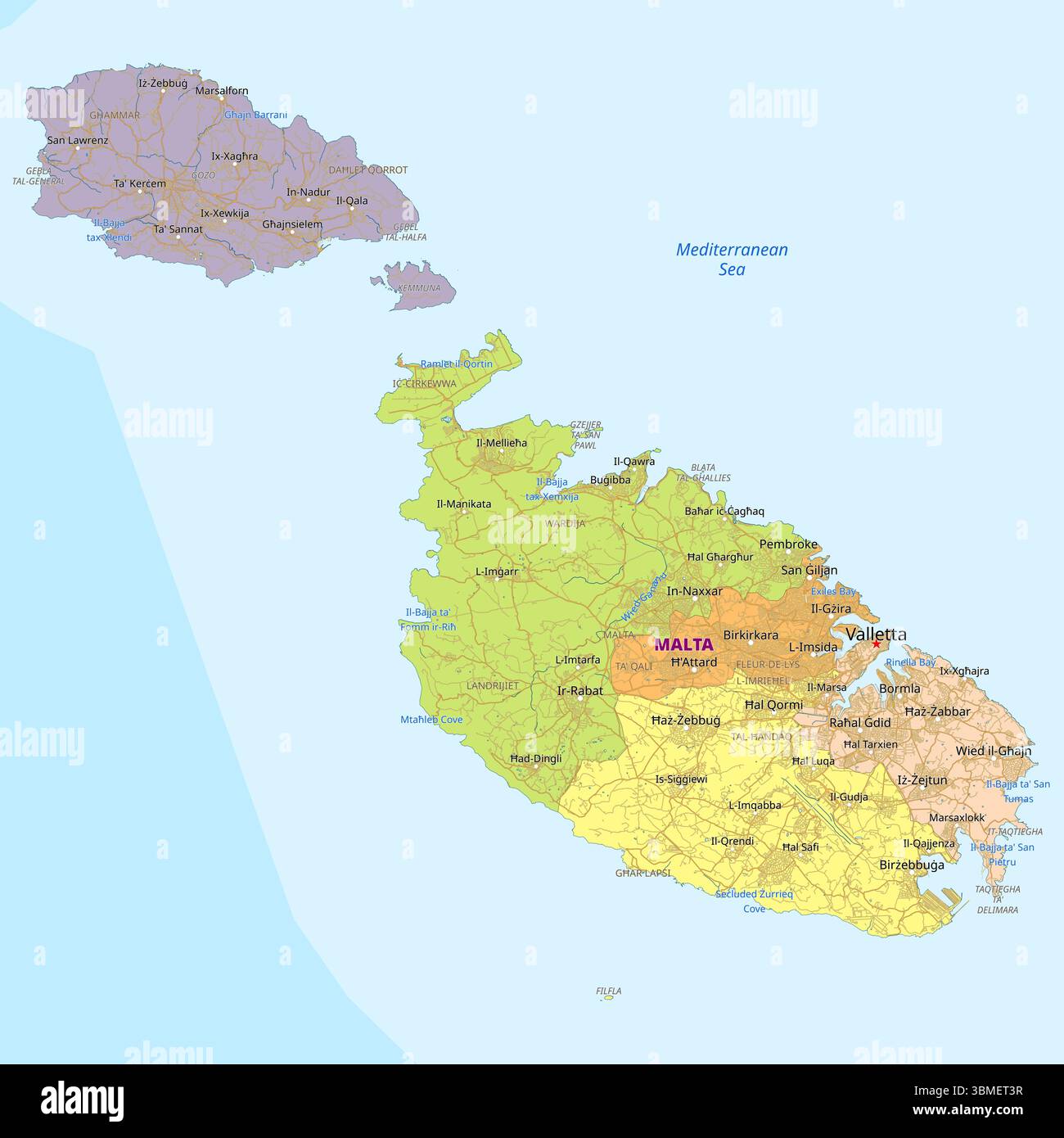Detailed political map of Malta Stock Vector Image & Art - Alamy