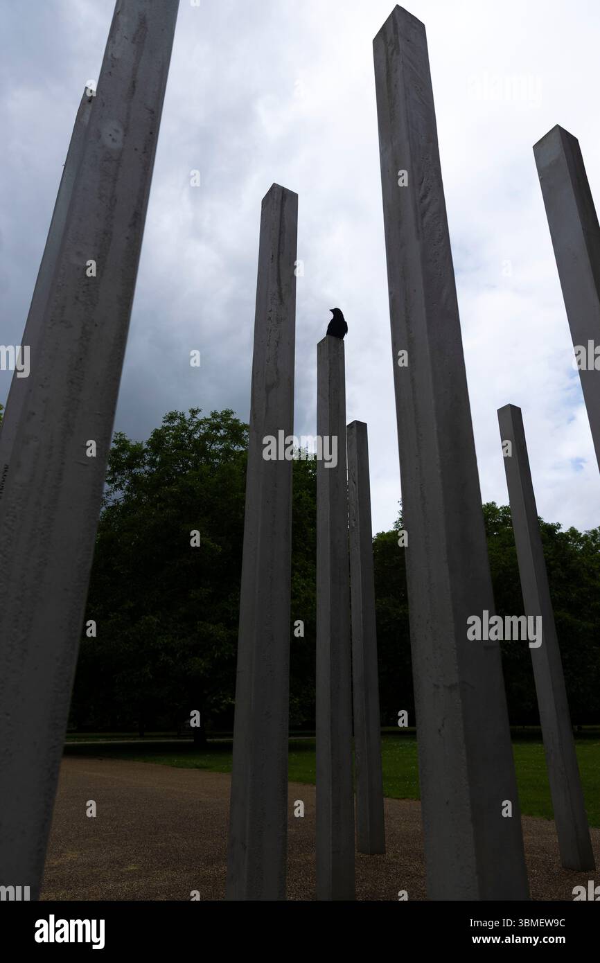 Crows are seen on the 7 July Memorial, a permanent memorial to honour ...